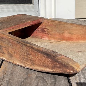 Antique Old Worn Red Paint Wood & Metal Handled Dust Pan Kitchen Prim ...