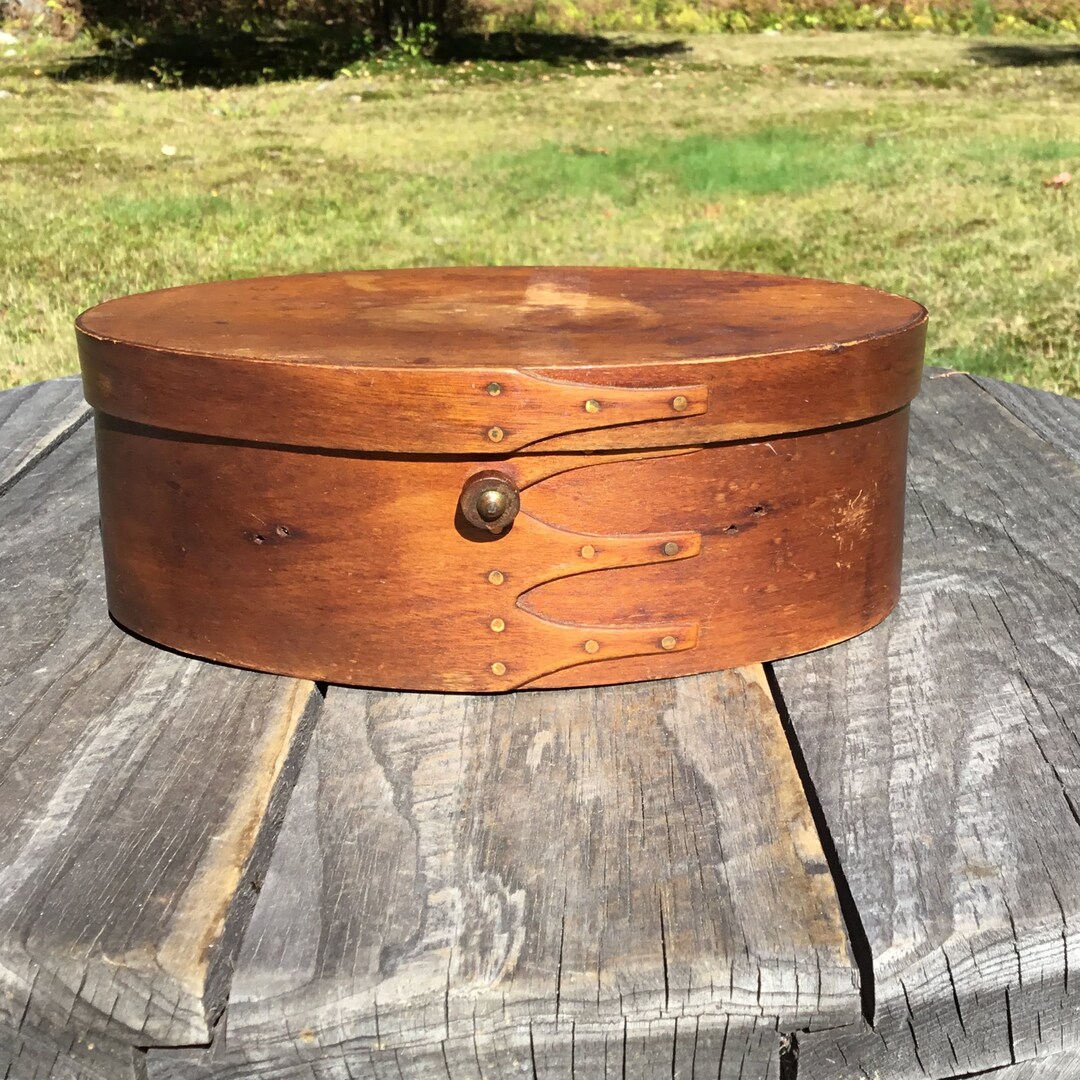 Vintage Antique Shaker Wooden Oval Sewing Box W/lid Finger Banding ...