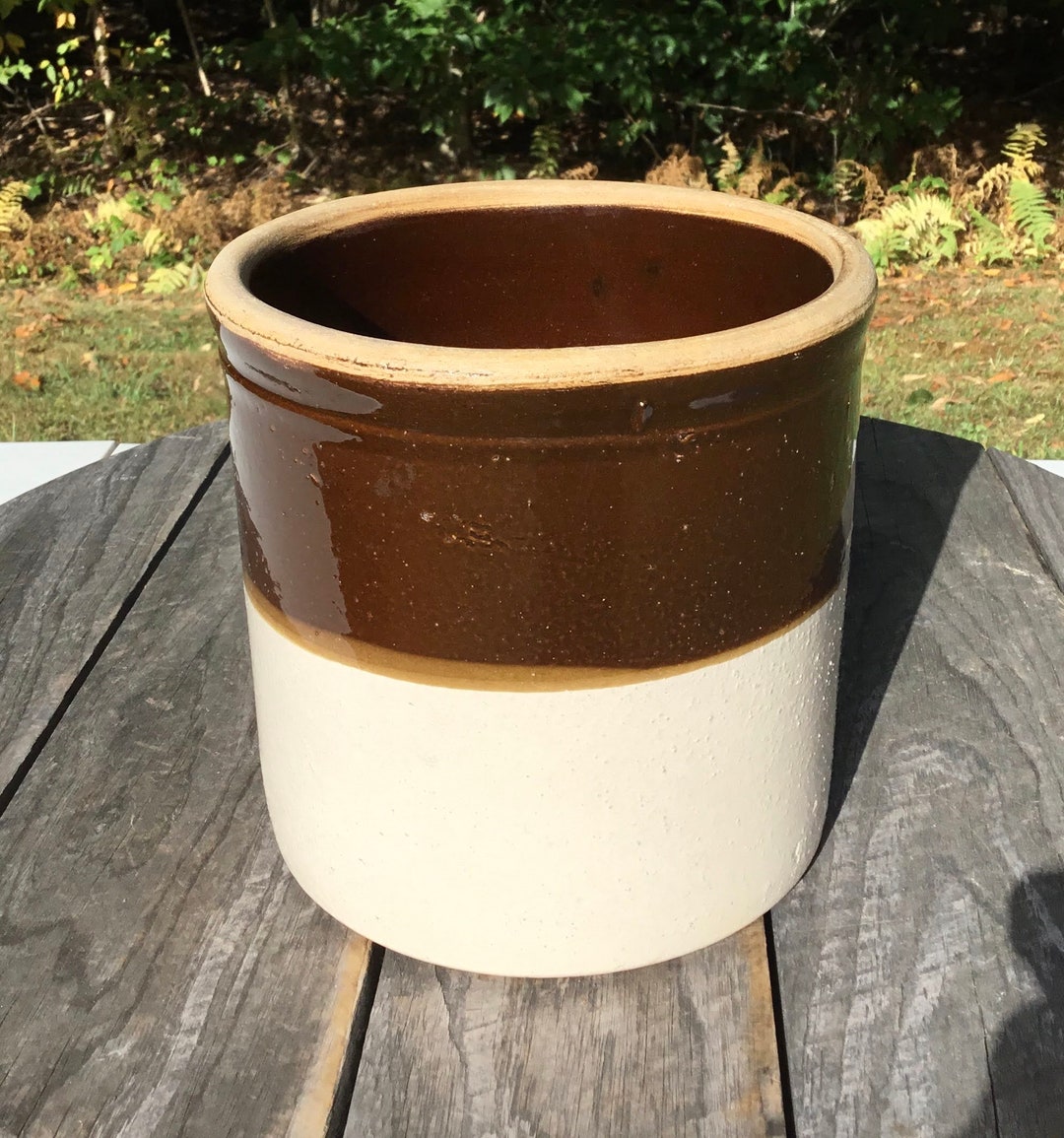 Antique 1 Gal Stoneware Brown & Cream Crock 7.5"h Prim Country ...