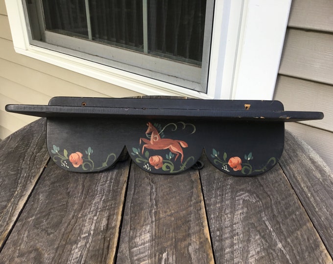 Vintage Hand Painted Steven Agnes Hall Horse Folk Art Wooden Wall Shelf ...