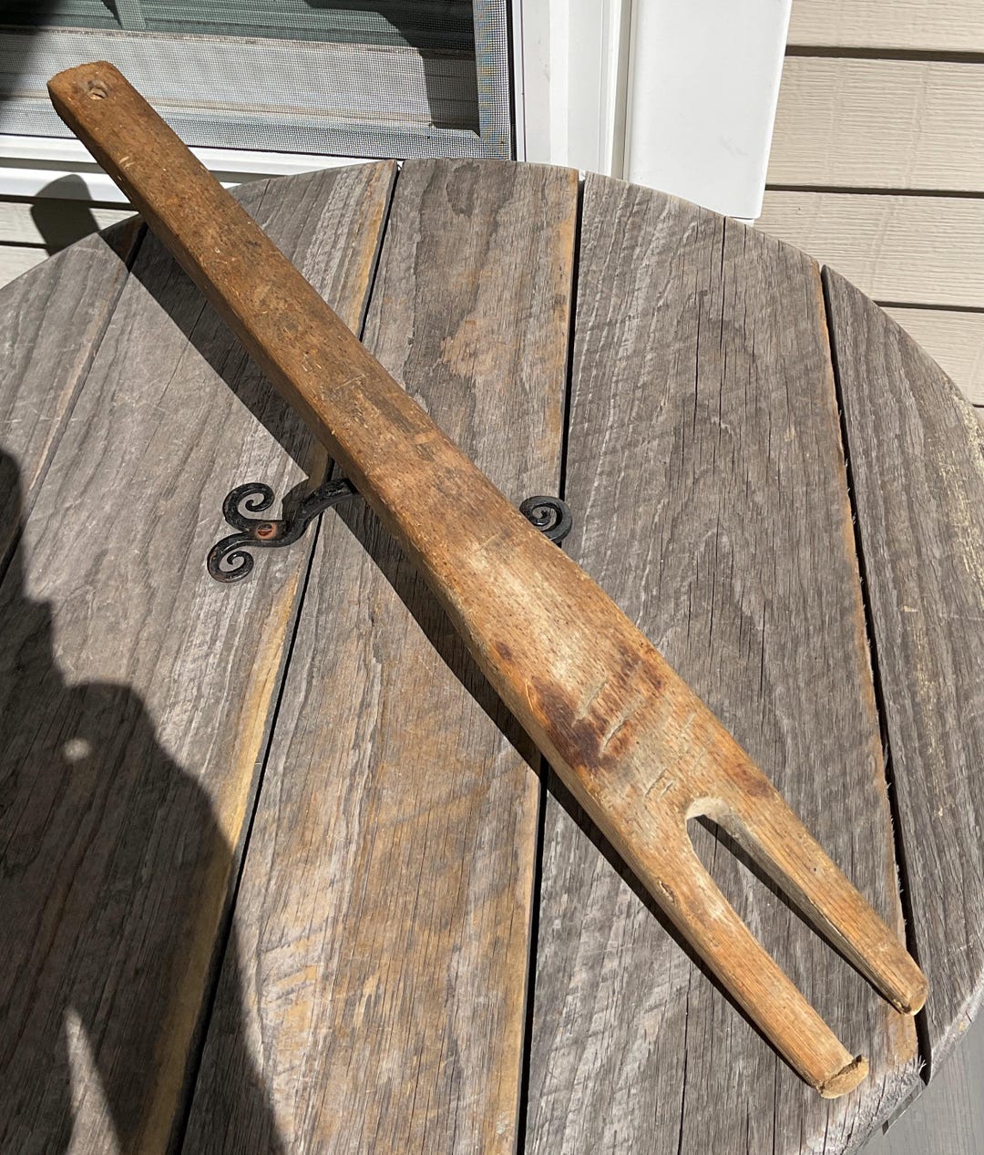 Antique Prim Small Short Thick Wooden Laundry Fork Stir Stick 22.25" L ...