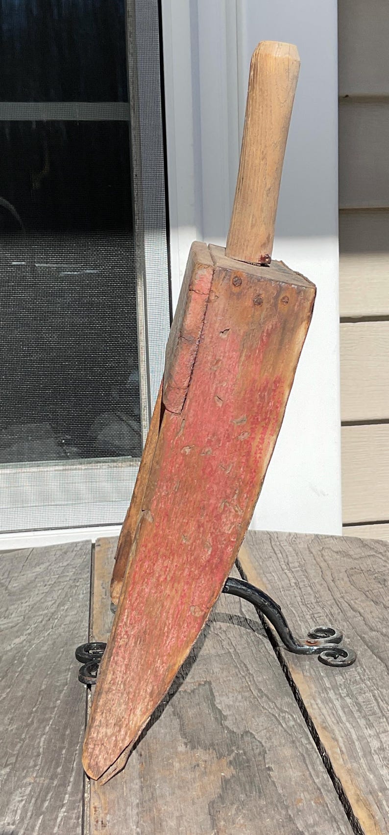 Antique Old Worn Red Paint Wood & Metal Handled Dust Pan Kitchen Prim ...