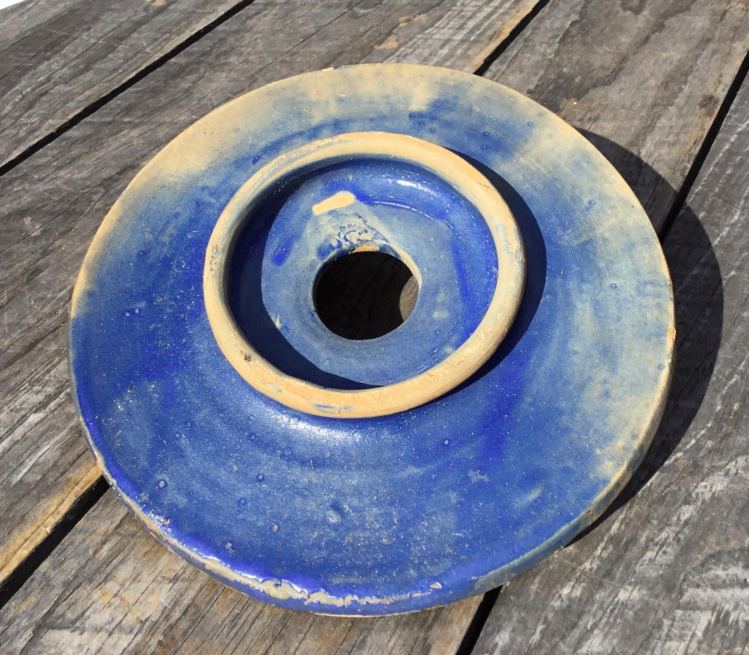 Antique Blue Stoneware Butter Churn Crock Lid 7.75" Dia Country ...