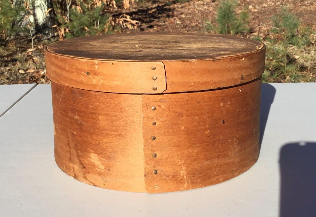 Vintage Prim Wood Pantry Box & Lid Bentwood Copper Nail Rustic ...