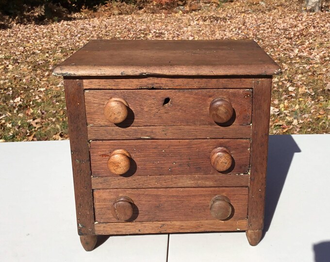 Antique Wooden Miniature 3 Drawer Cabinet Small Footed Table Top Chest ...
