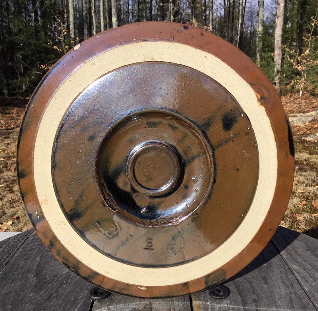 Antique Stamped 5 Gallon Brown Stoneware Recessed Button Knob Crock Lid ...