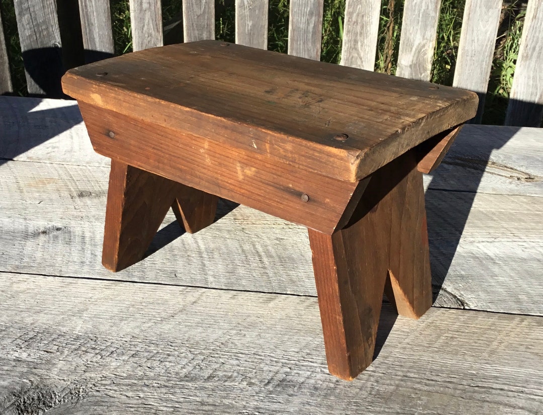 Vintage Wood Foot Stool Bench Foot Rest Boot Jack Ends Rustic Country ...