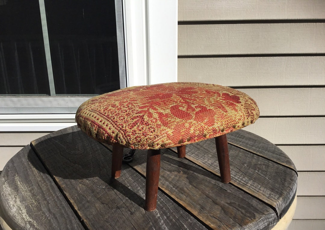 Antique Wood Oval Floral Upholstered Cricket Foot Stool Bench - Etsy