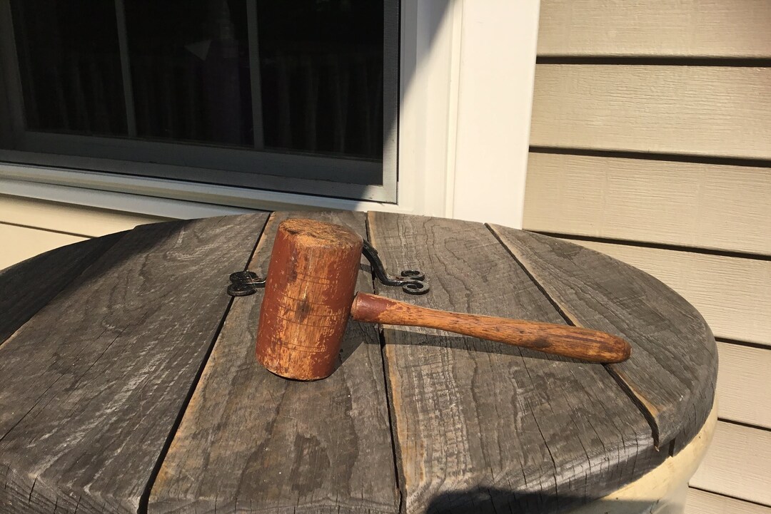 Antique Prim Wooden Old Paint Brick Red Barrel Head Mallet Gavel ...