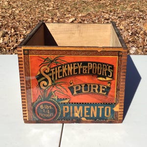 Antique Stickney & Poor's Pimento Wood Ship Box Original Paper Label ...