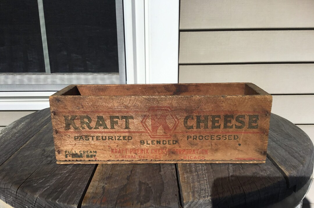 Primitive Vintage Kraft Advertising Wooden 5 Lb American Cheese Box ...