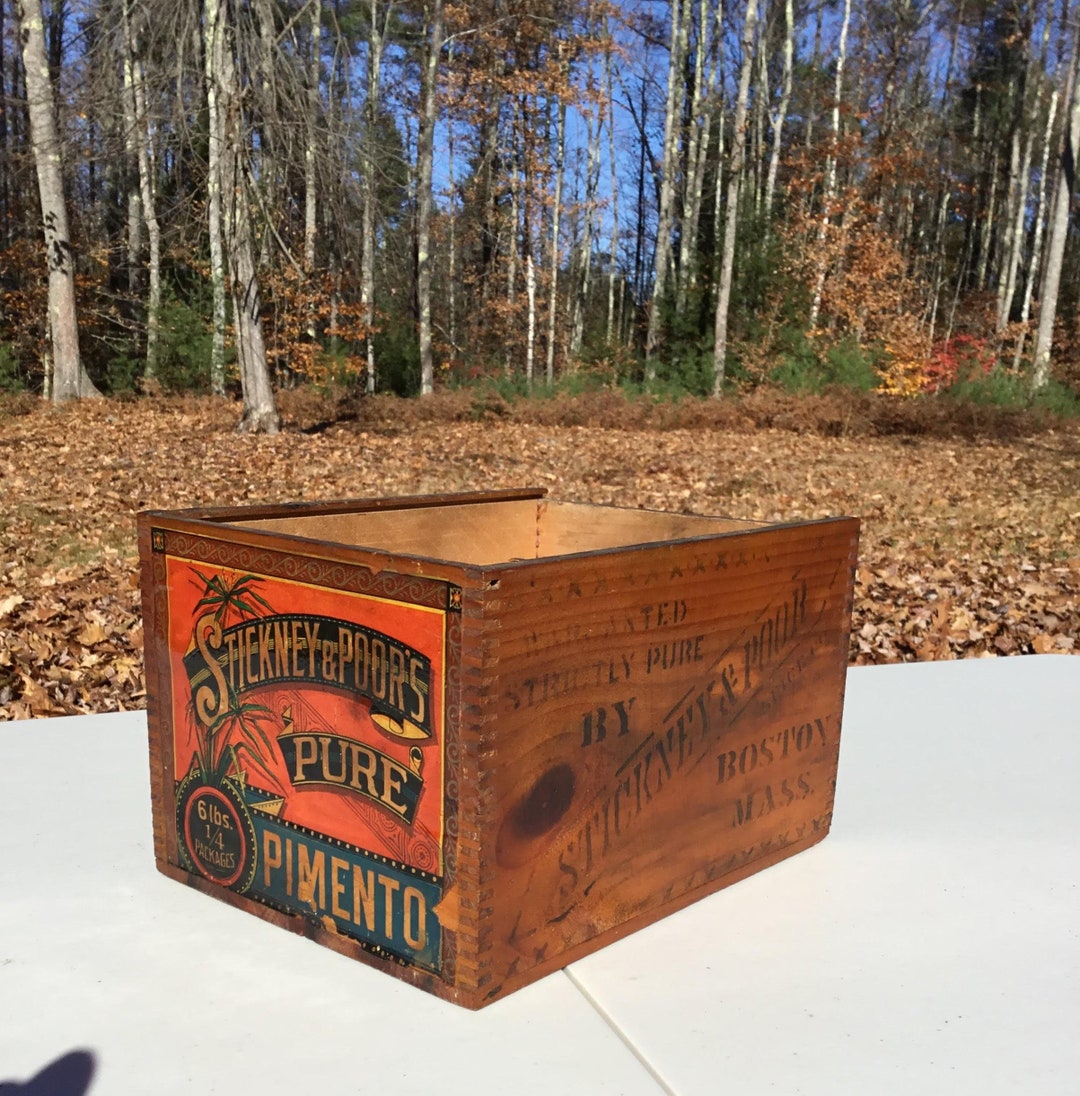 Antique Stickney & Poor's Pimento Wood Ship Box Original Paper Label ...