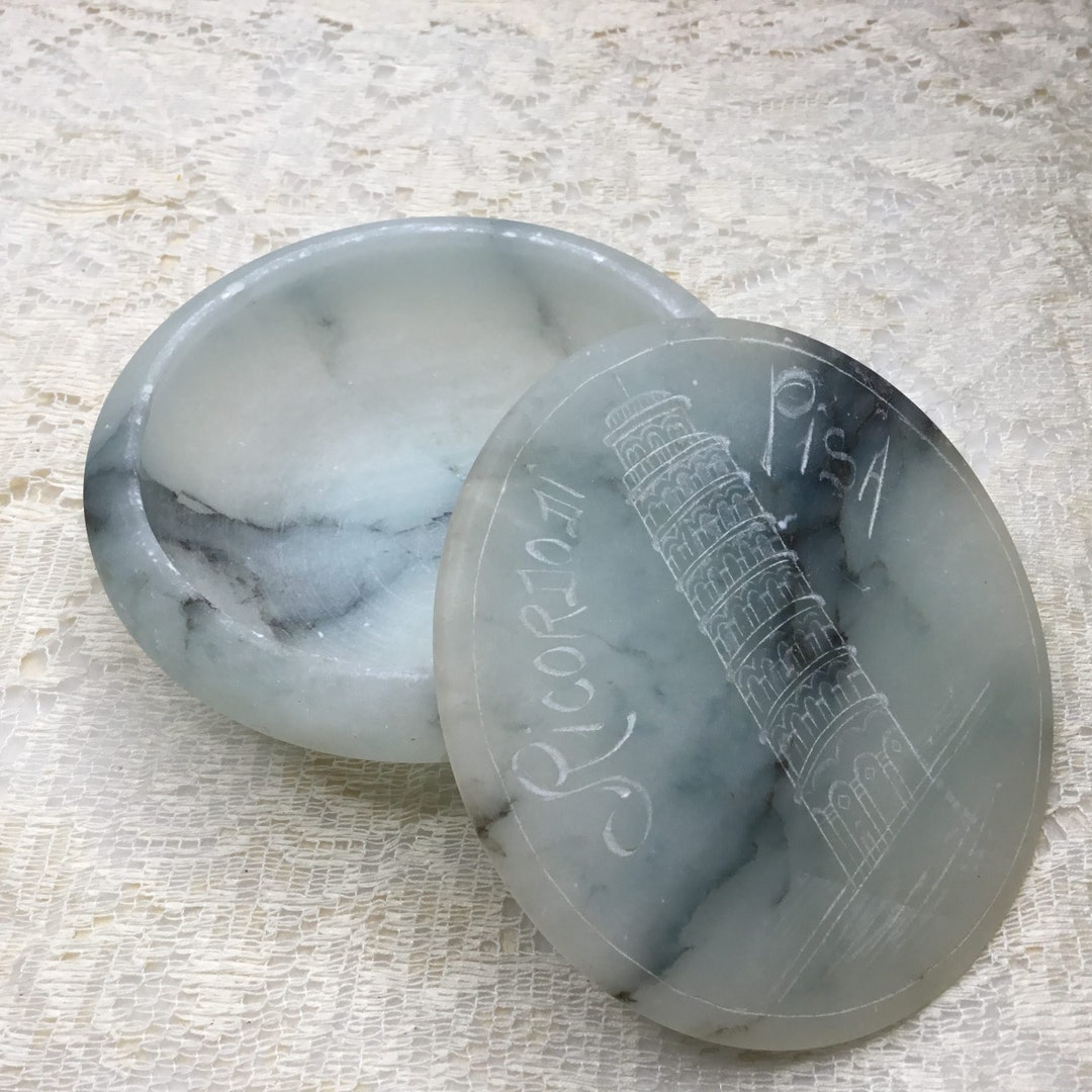 Vintage Alabaster Lidded Trinket Dish Souvenir Ricordo Di Pisa Etched ...