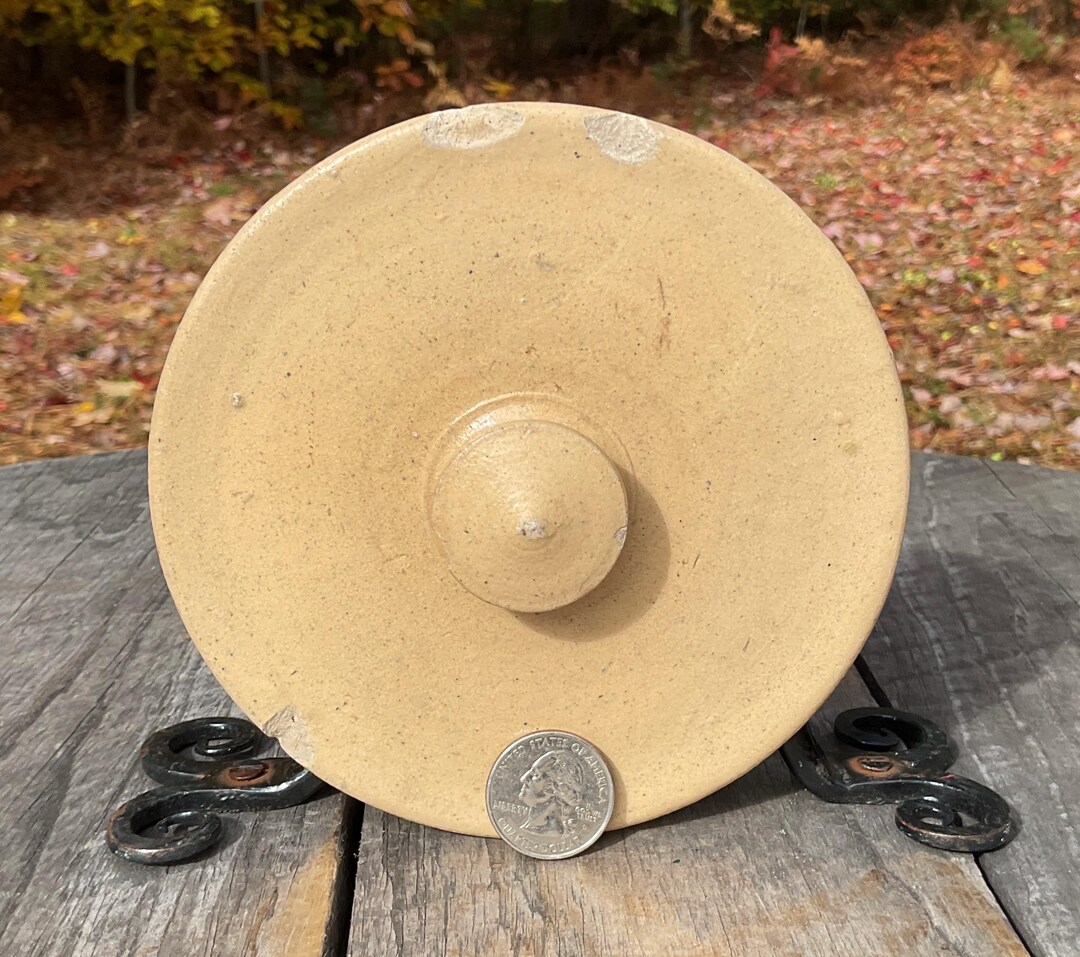 Antique Salt Glazed Stoneware Jar Crock Lid Button Knob Prim 1800's 5 3 ...