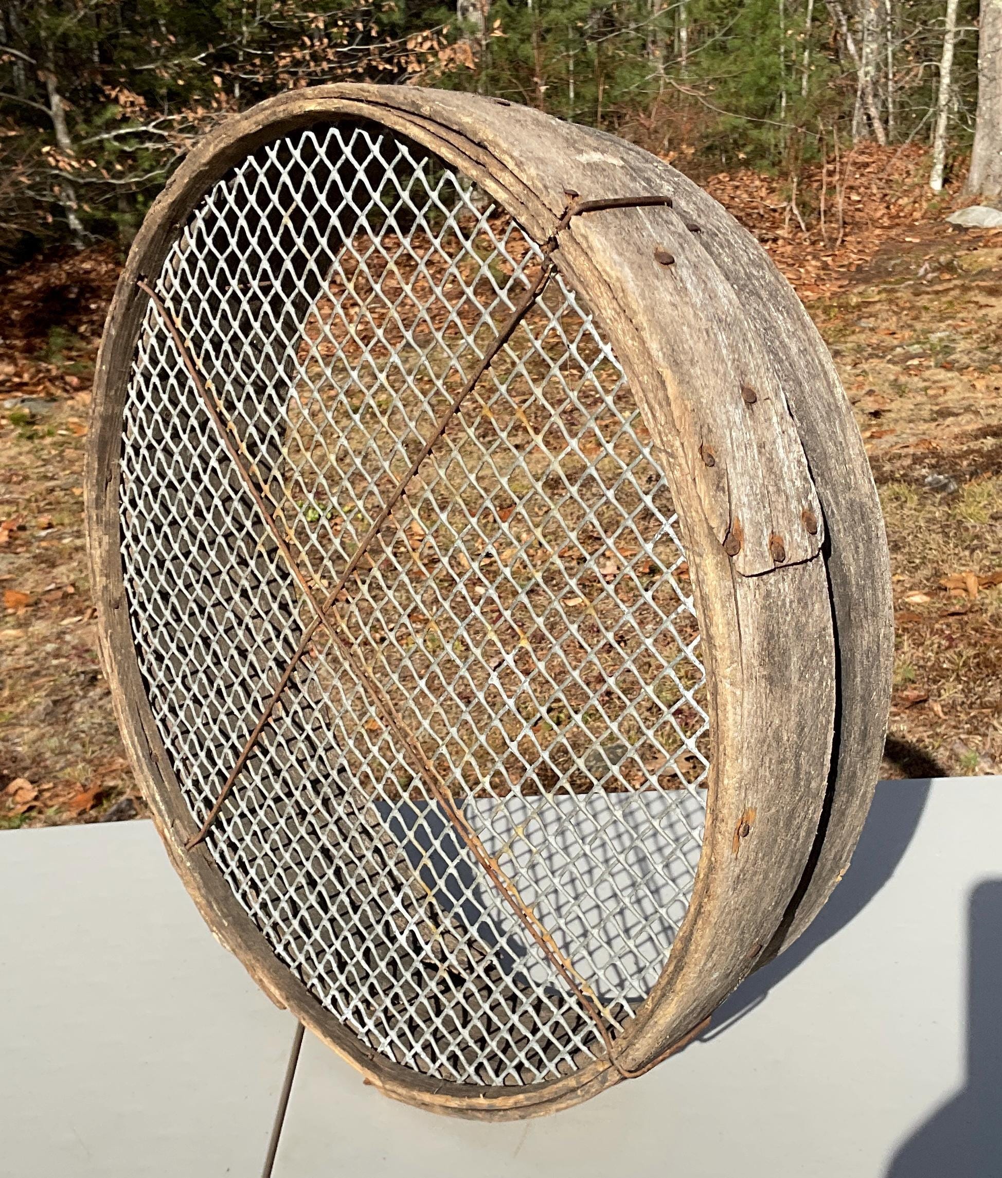Antique Wooden Sifter Grain Sieve Riddle Thick Wire Mesh 18" D Rustic ...