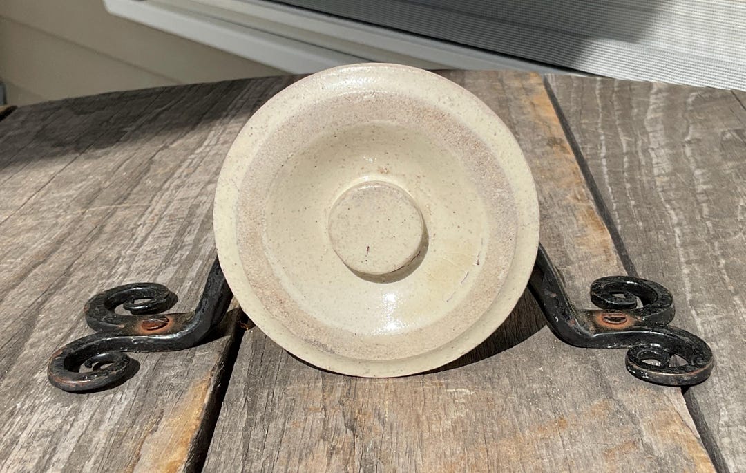 Antique Prim Stoneware Bristol Glaze Preserve Jar Crock Button Knob Lid ...