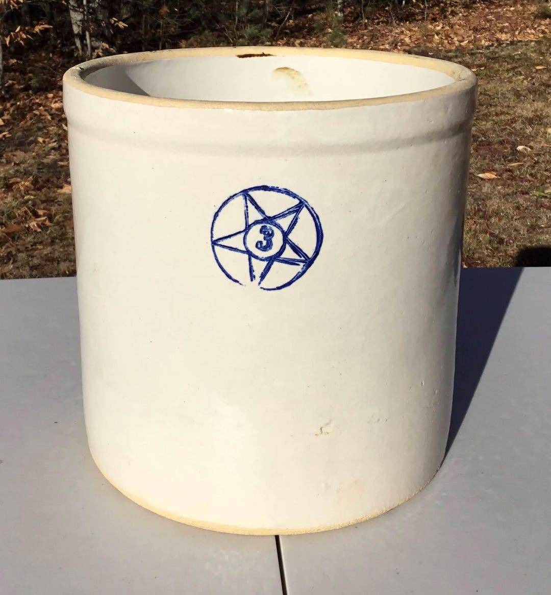 Antique 3 Gal Blue Star Stoneware Co Crock Prim Country Farm Fantastic ...