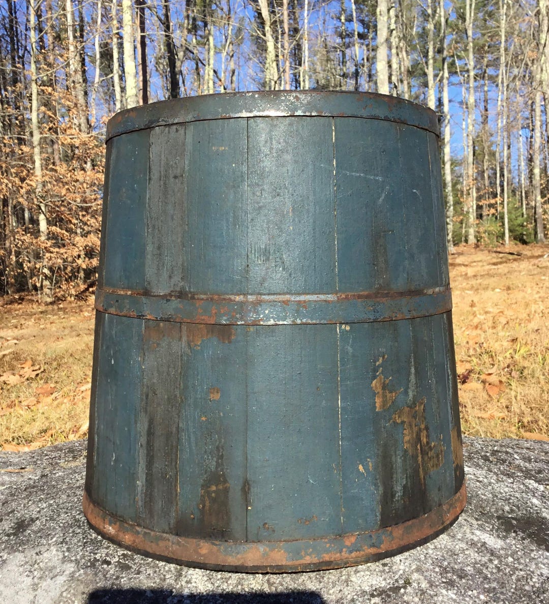 Antique RARE Blue Painted Kerosene Oil Wooden Staved Bucket Pail 3 ...