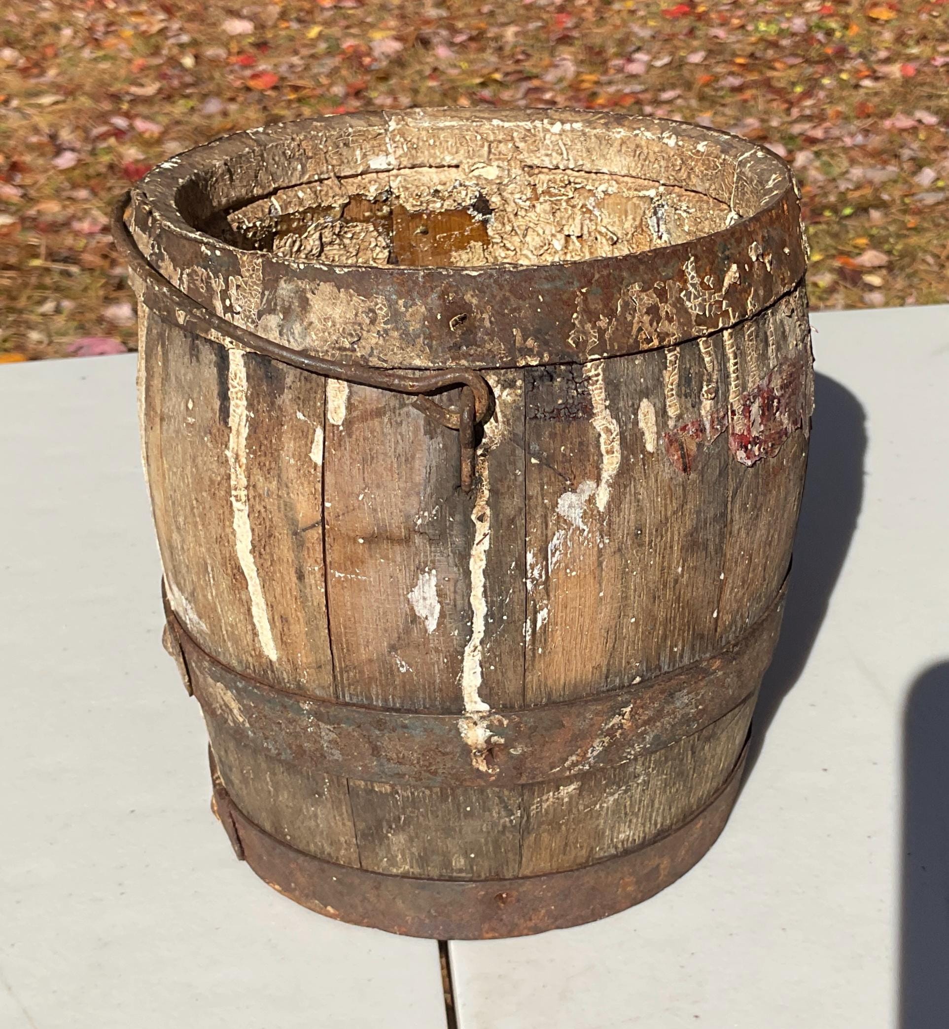 Antique Small Wood Paint Pail Barrel Bucket Swing Handle Crusty Paint 6 ...
