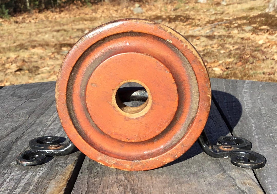 Vintage Small Prim Wood Painted Wheel Repurposed Butter Churn Crock Lid ...