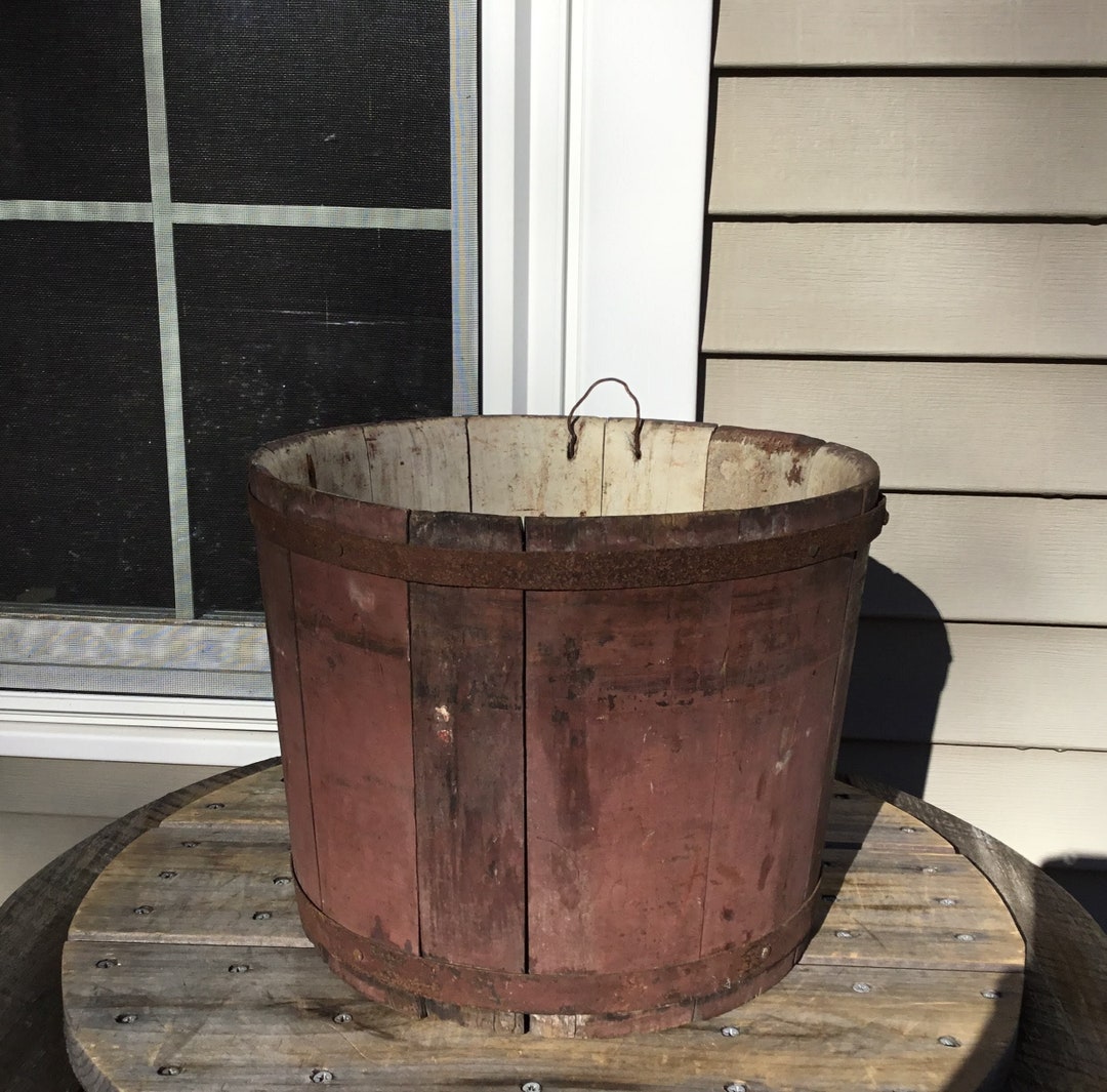 Antique New England Prim Original Brick Red/white Wood Stave Sap Bucket ...