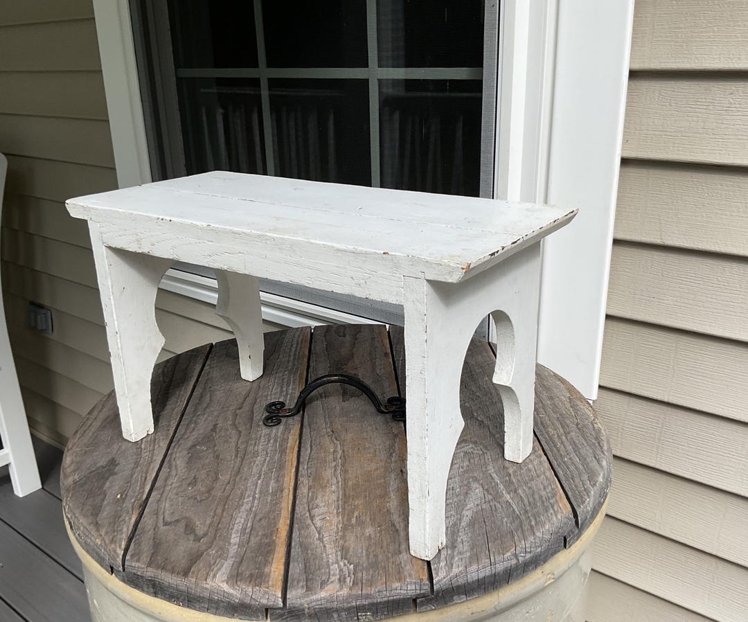 Antique White Painted Wooden Foot Stool Bench Foot Rest Decorative Boot ...