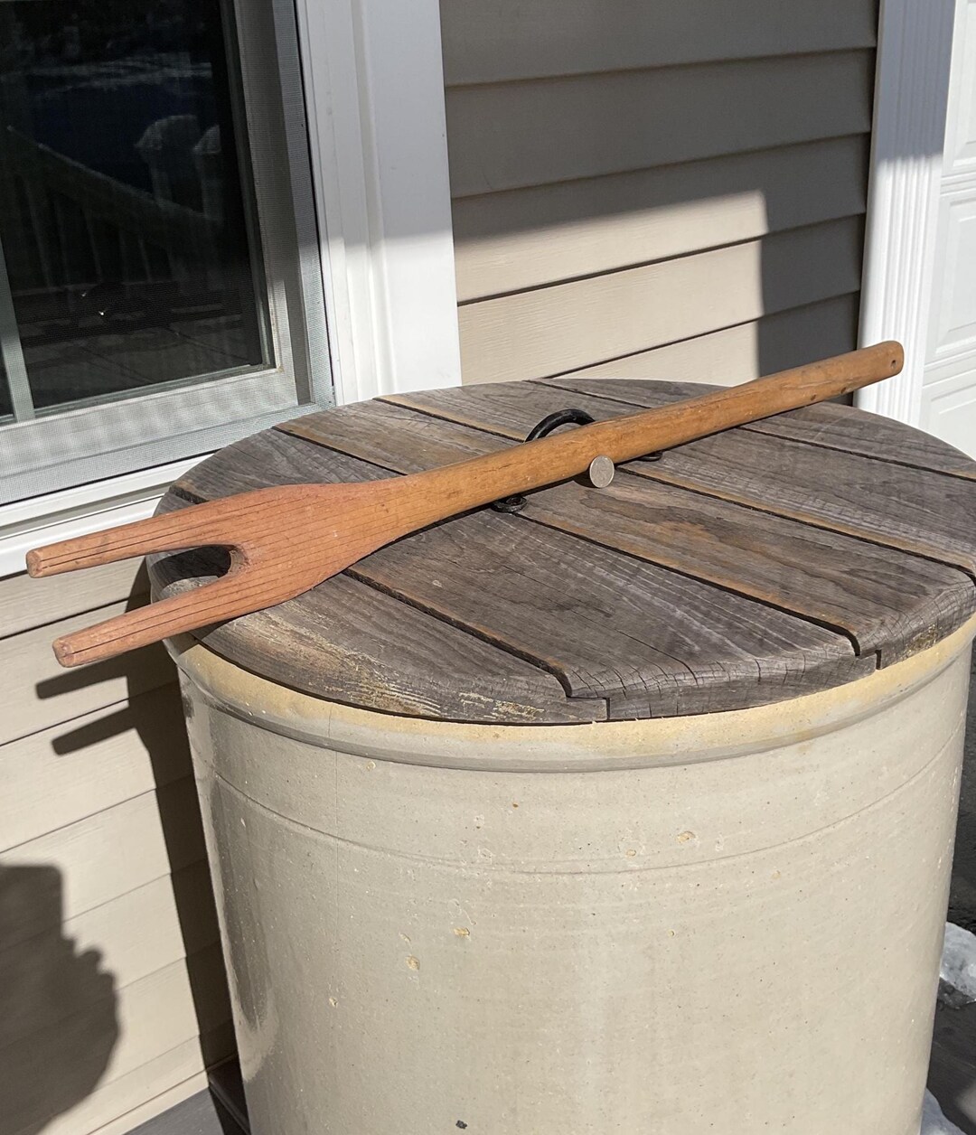 Antique Long Wooden Laundry Fork Stirring Stick Hang Hole Country ...