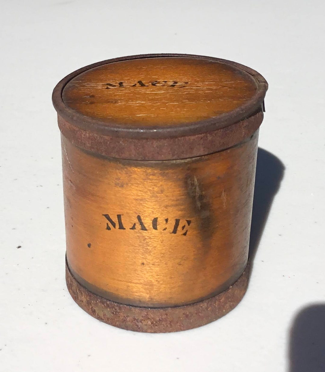 Antique Wood Round Spice Box MACE Container Bentwood Farmhouse Kitchen ...