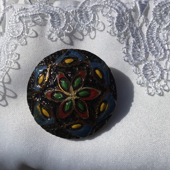 Hand Painted Embossed Circular Vintage Flower Star Do… - Gem