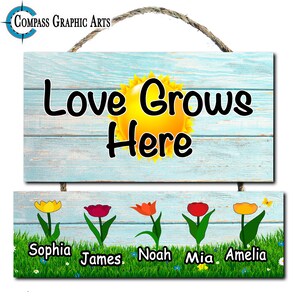 Mothers Day Gift Personalized Sign Hanging Wall Sign Grandmas Garden ...