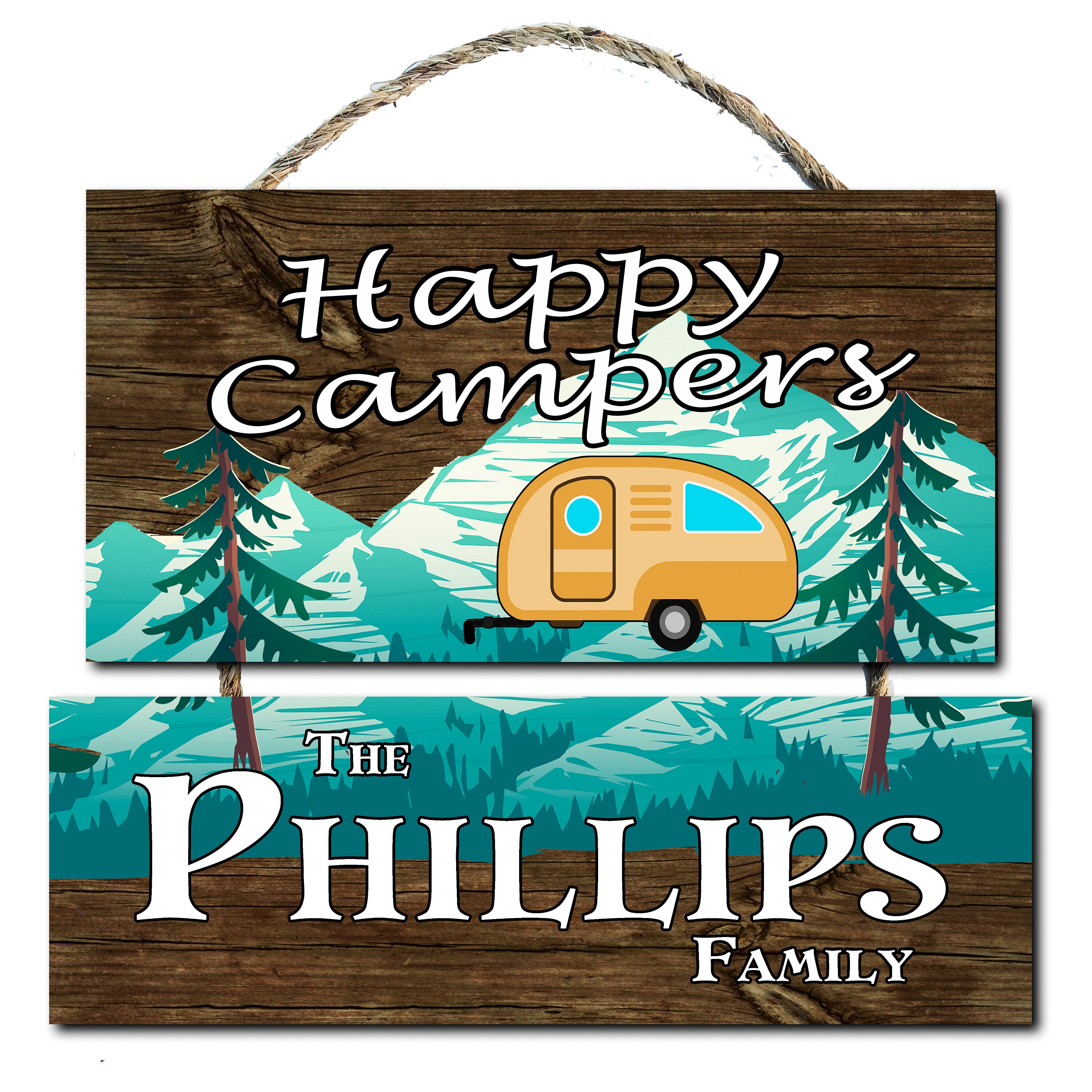 Happy Campers Personalized Custom Family Name Hanging Double | Etsy