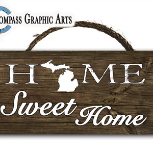 Home Sweet Home Michigan State Hanging Wood Plaque Door Wall Sign 12x6 ...