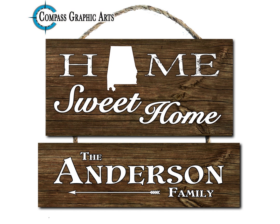 Sweet Home Alabama State Personalized Custom Family Name Hanging Double ...