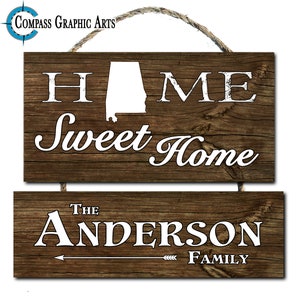 Sweet Home Alabama State Personalized Custom Family Name Hanging Double ...