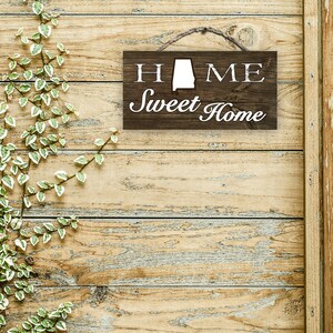 Home Sweet Home Alabama State Hanging Wood Plaque Door Wall Sign 12x6 ...