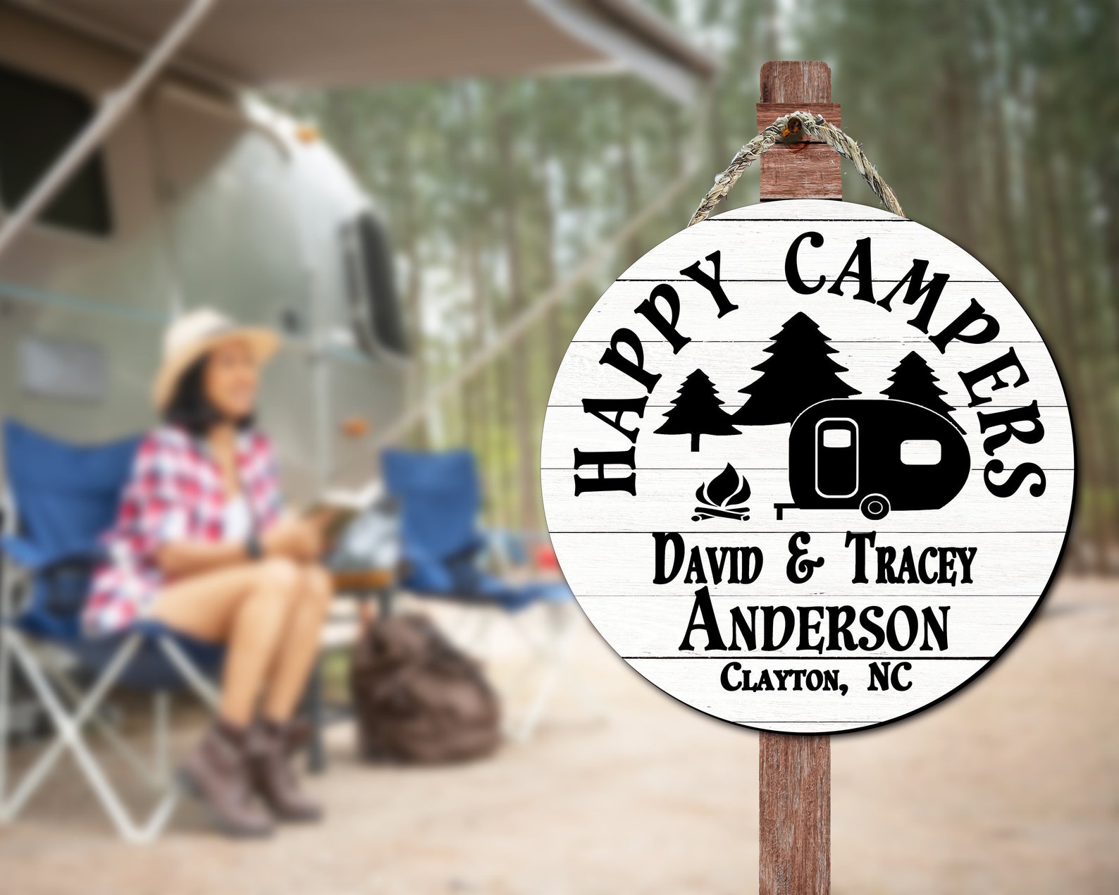 Happy Campers Round Wood Sign Personalized Custom Family - Etsy