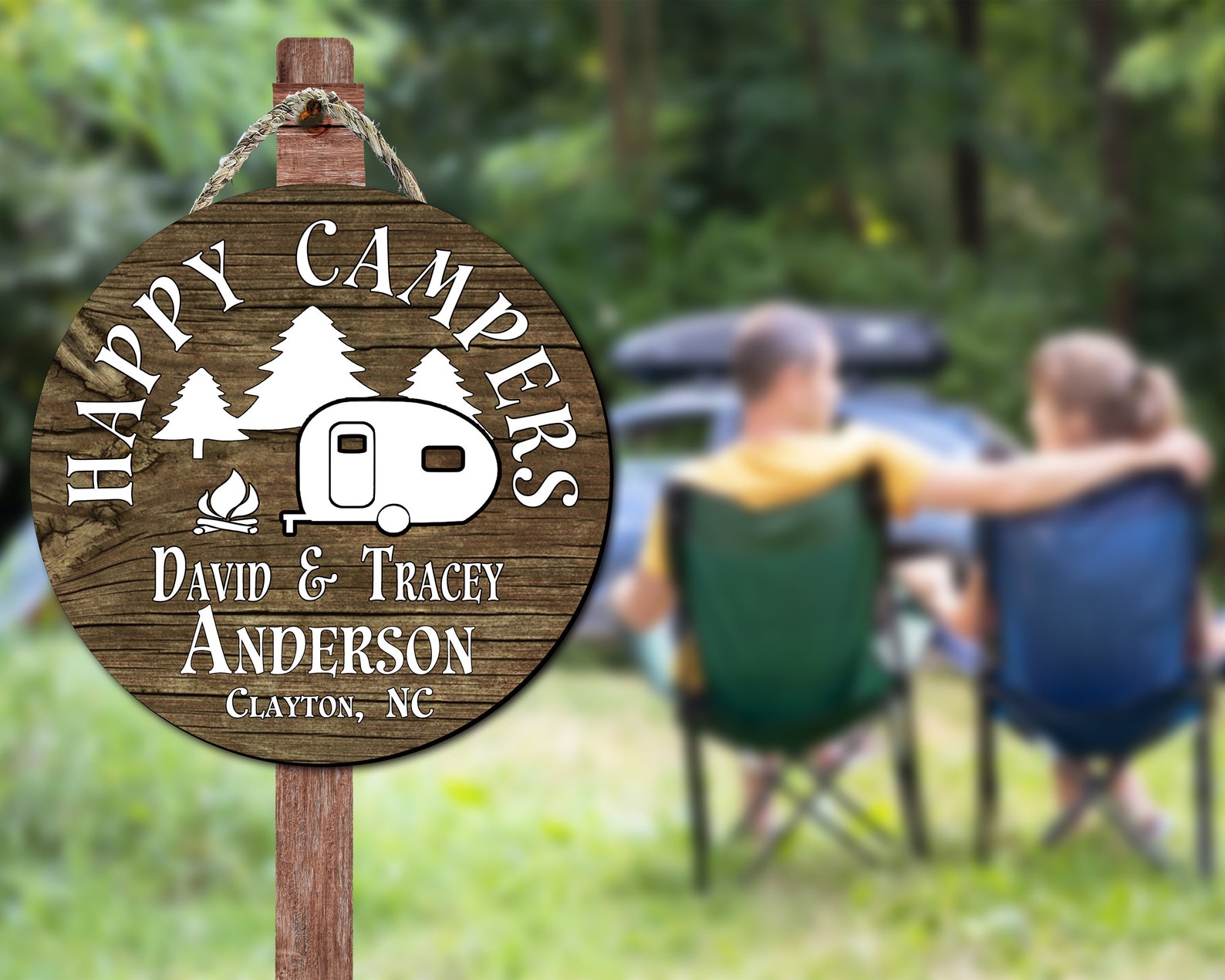 Happy Campers Round Wood Sign Personalized Custom Family - Etsy