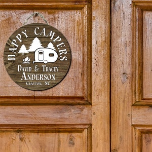 Happy Campers- Round Wood Sign- Personalized Custom Family Name ...