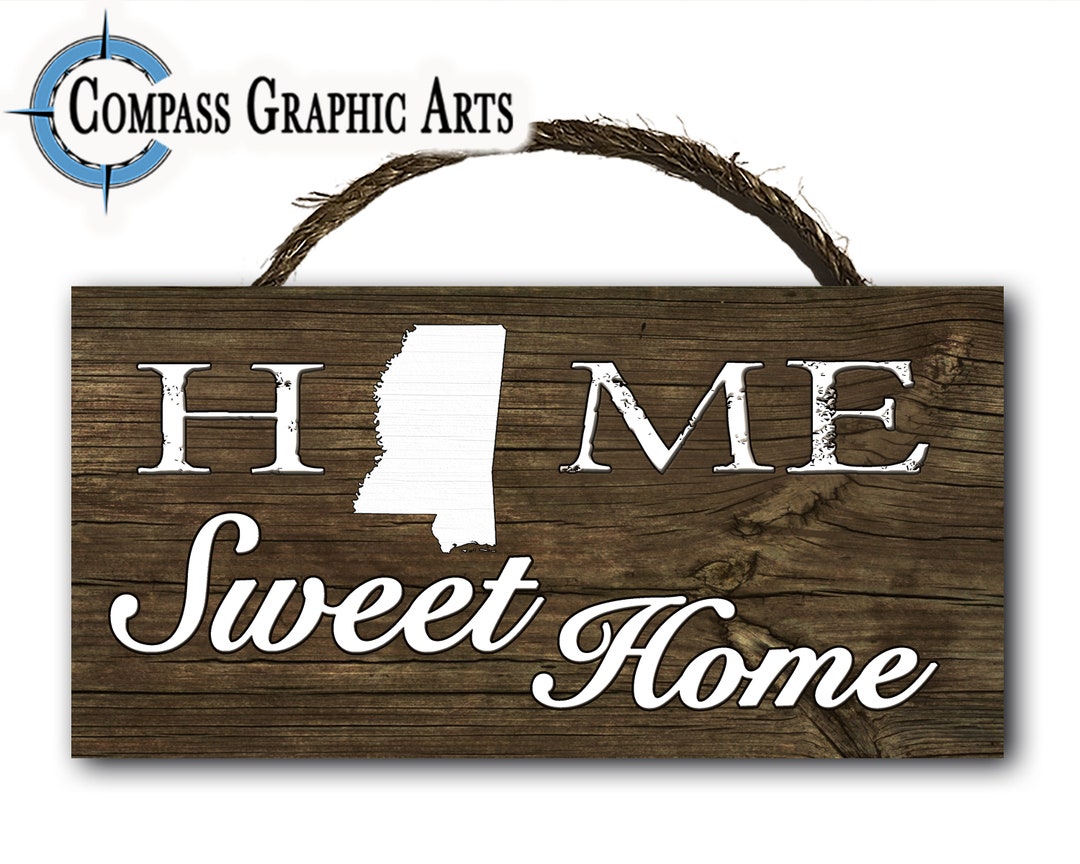 Mississippi State Sweet Home Hanging Wood Plaque Door Wall Sign ...
