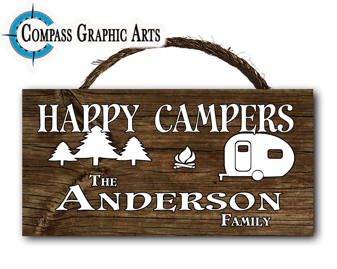 Happy Campers Personalized Custom Family Name Hanging Wood - Etsy