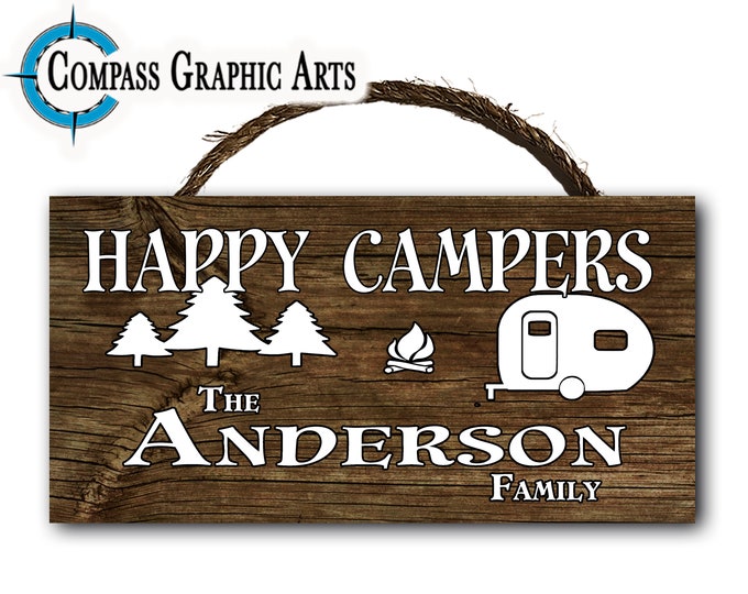 Happy Campers Personalized Custom Family Name Hanging Wood Plaque Sign ...