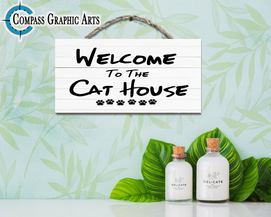 Welcome to the Cat House Hanging Wood Plaque Wall Sign Fun | Etsy