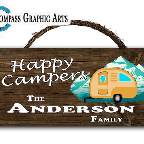 Happy Campers Personalized Custom Family Name Hanging Wood - Etsy