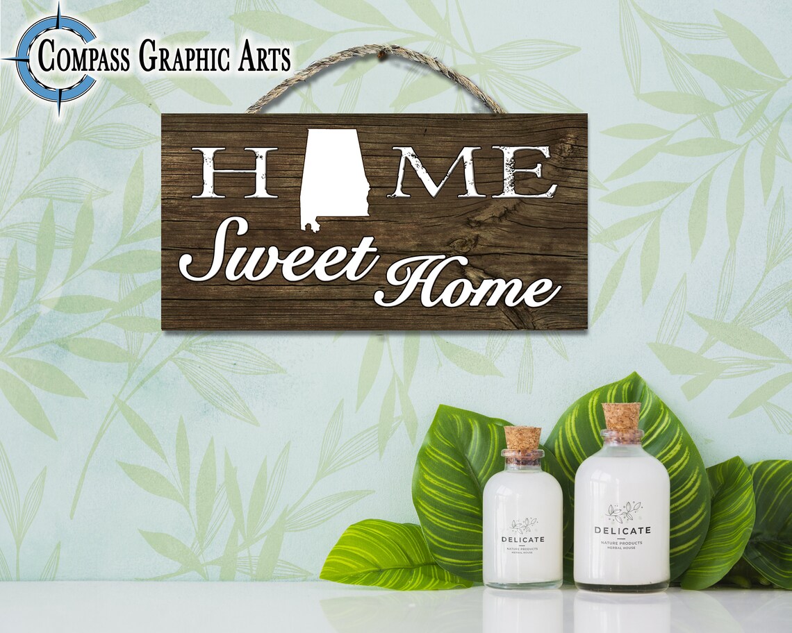 Home Sweet Home Alabama State Hanging Wood Plaque Door Wall - Etsy