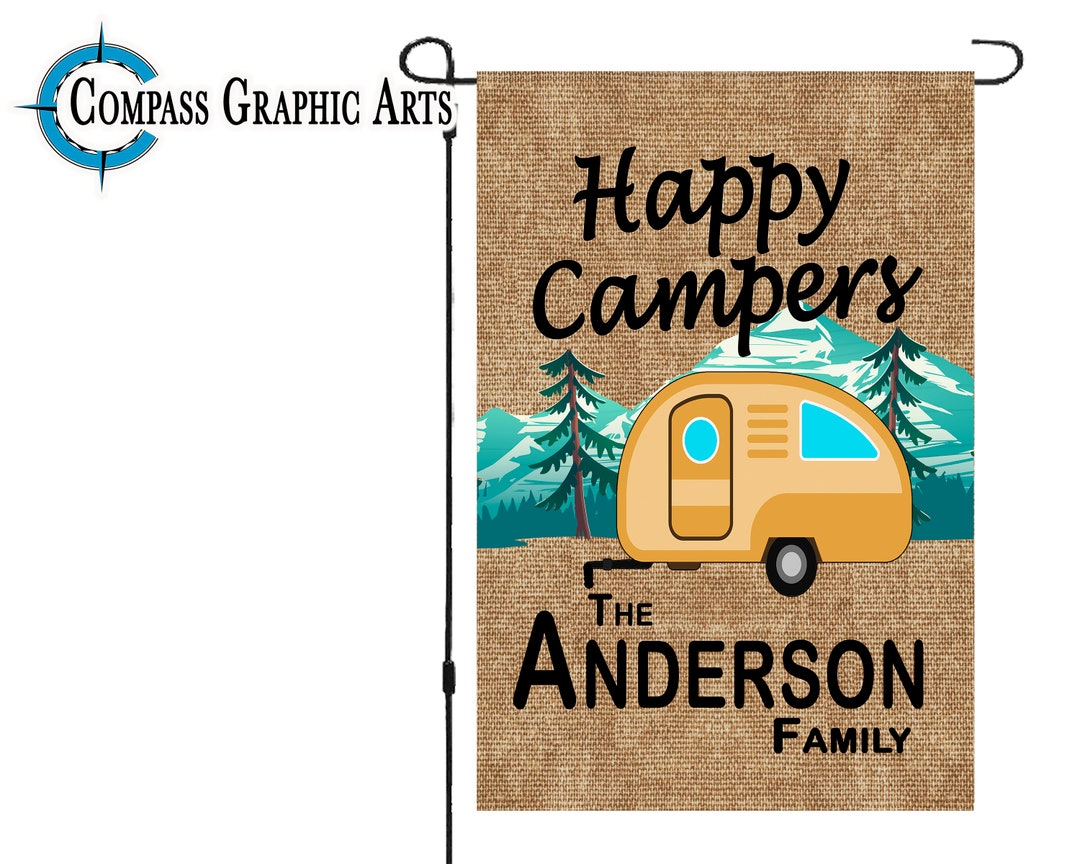 Happy Campers- Garden Flag- Personalized- Custom- Family Name- Banner ...