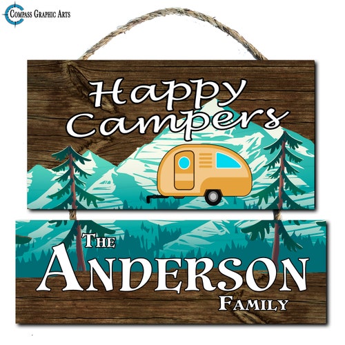 Happy Campers Personalized Custom Family Name Hanging Wood - Etsy