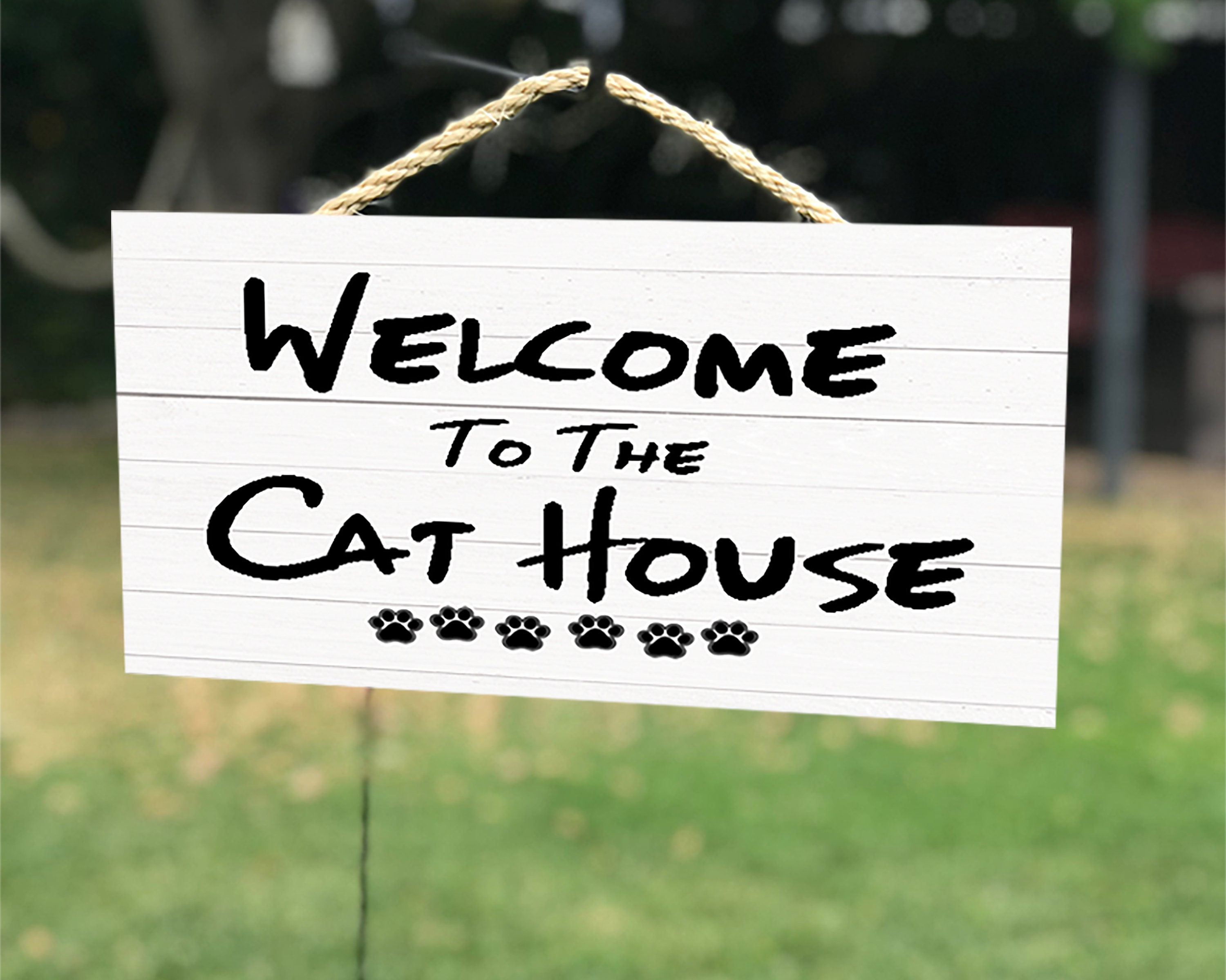 Welcome to the Cat House Hanging Wood Plaque Wall Sign Fun | Etsy