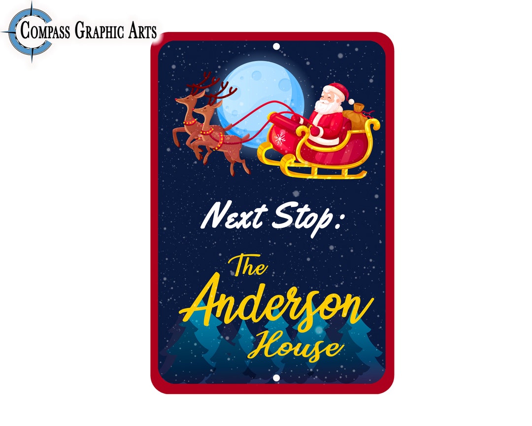 Santa Sleigh Sign Next Stop Custom Merry Christmas Sign - Etsy