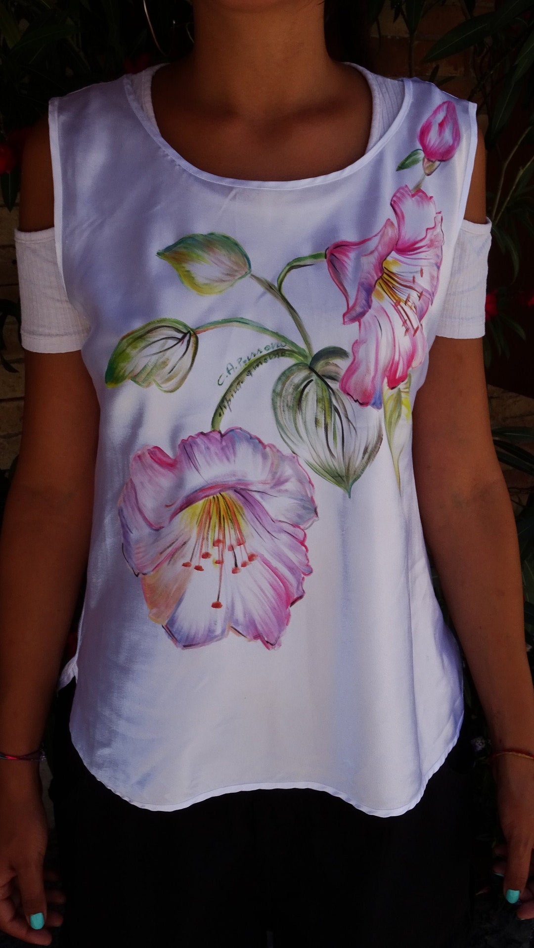 Hand-painted Tank Top With Flowers - Etsy