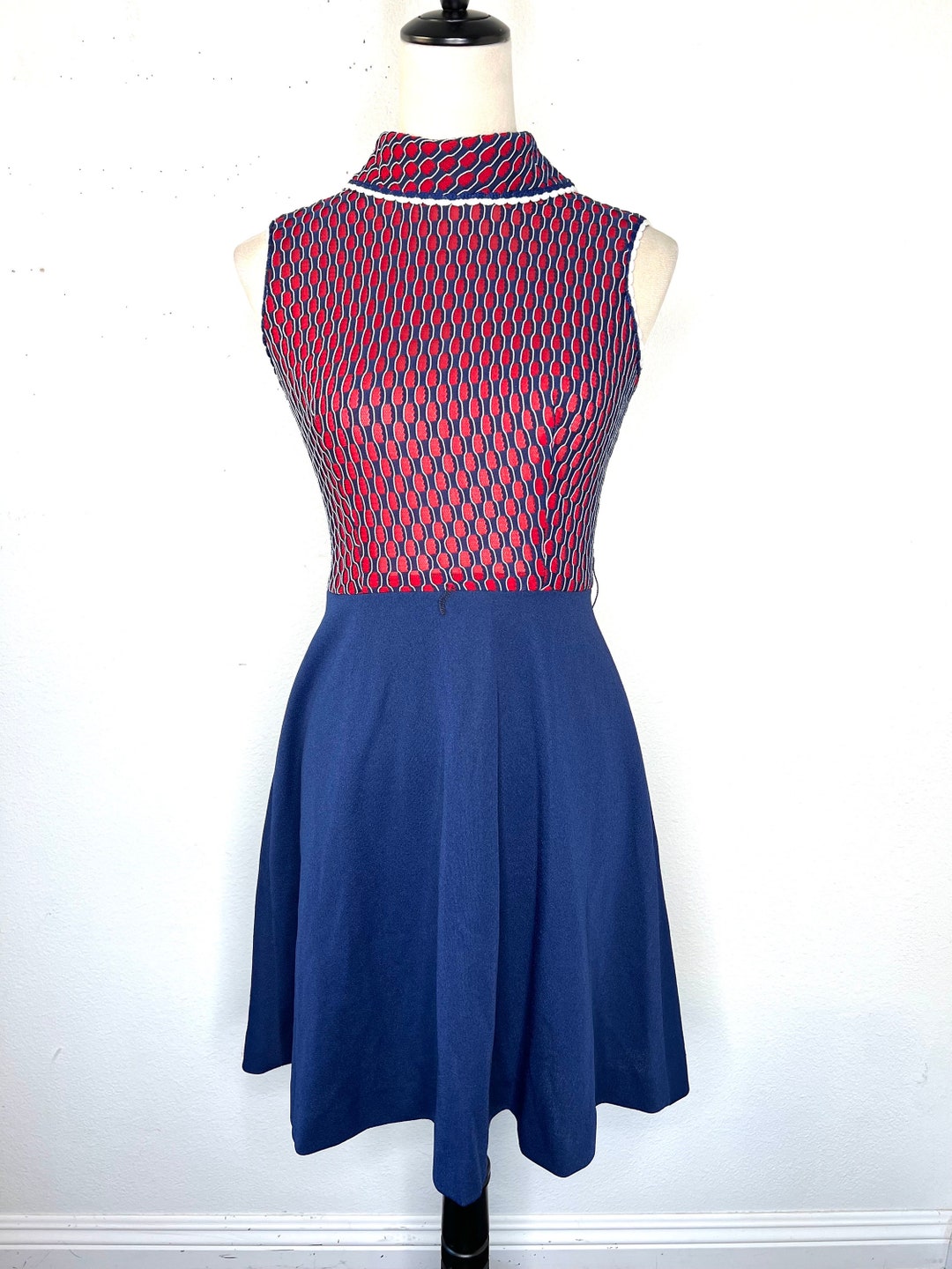 VINTAGE 1970s Mini Dress A-line Back Zip Red Navy Vtg 70s Union Made - Etsy